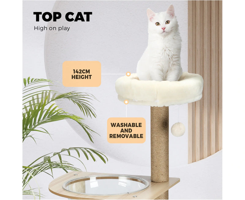 142cm Cat Tree Tower Scratching Post Scratcher Cats Condo House Bed Fu ...