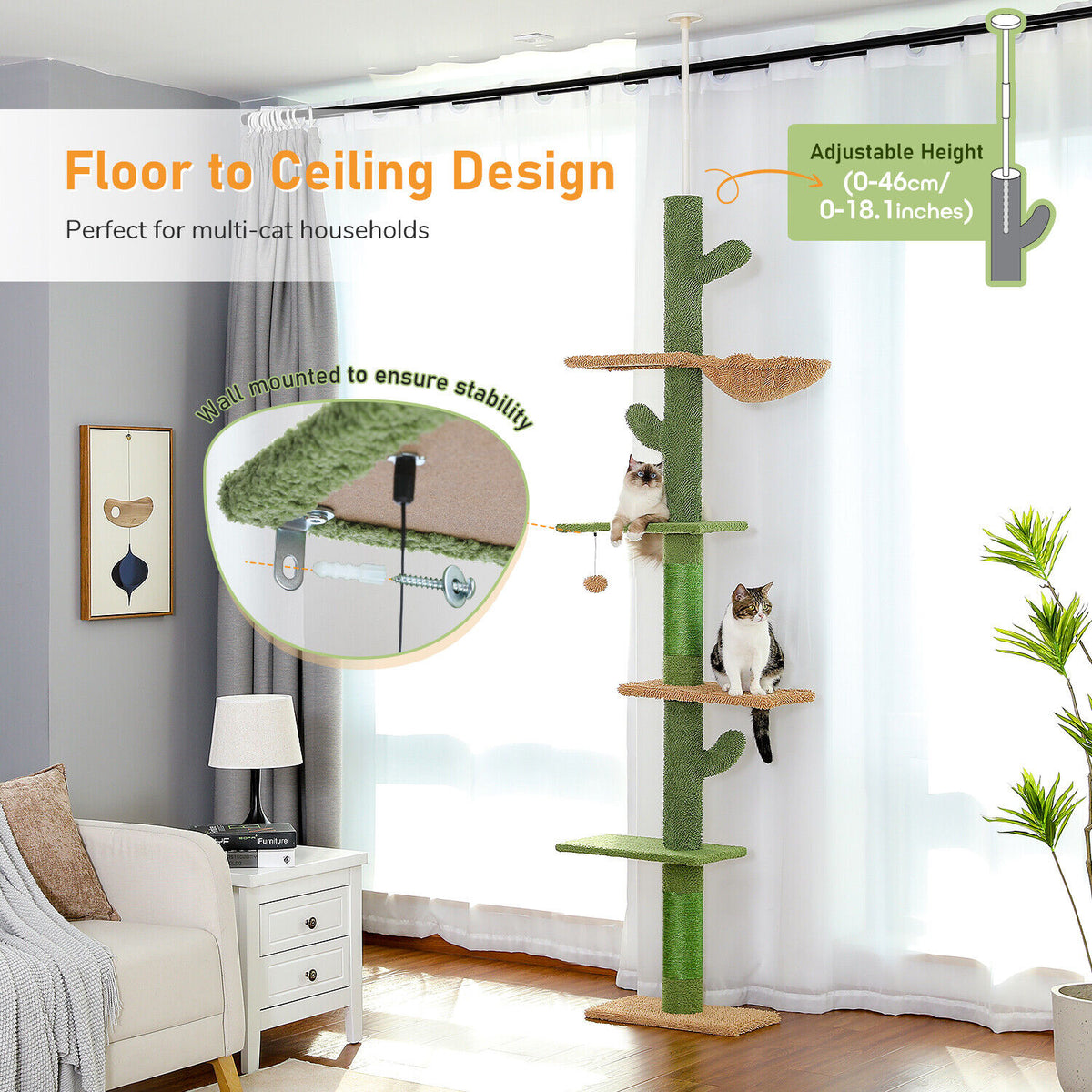 Cat Tree/Tower Scratcher Condo, Ceiling High, Green – Cat Factory Au
